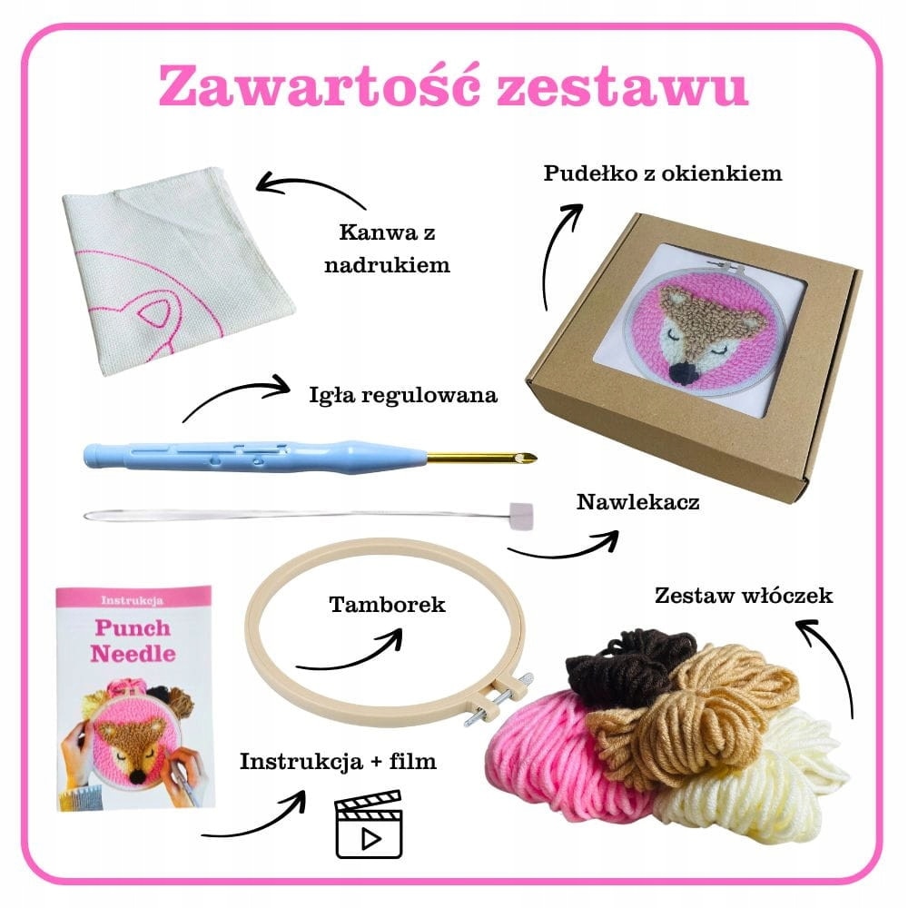 Set broderie Punch Needle, panza imprimata, ac reglabil, multicolor ...