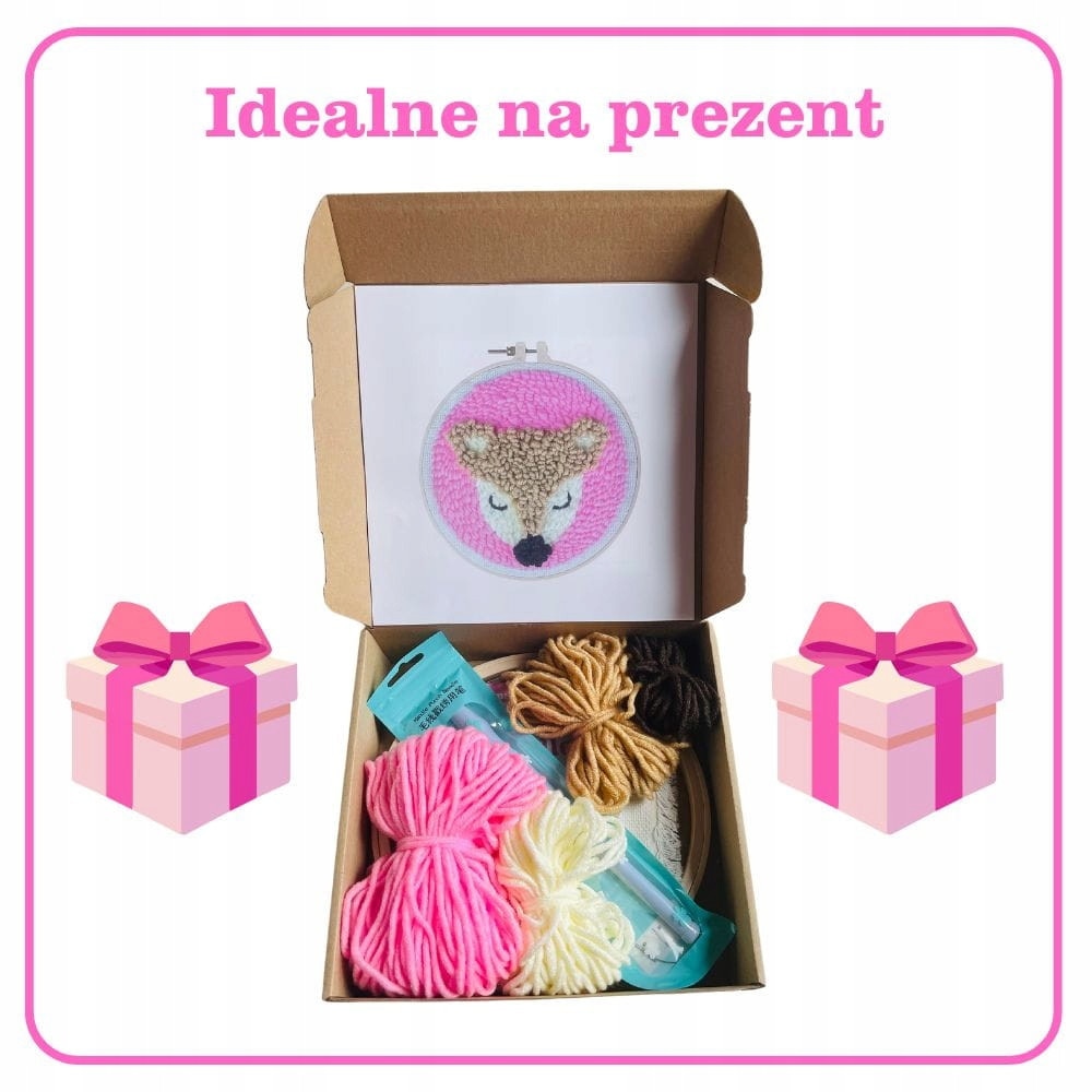 Set broderie Punch Needle, panza imprimata, ac reglabil, multicolor ...