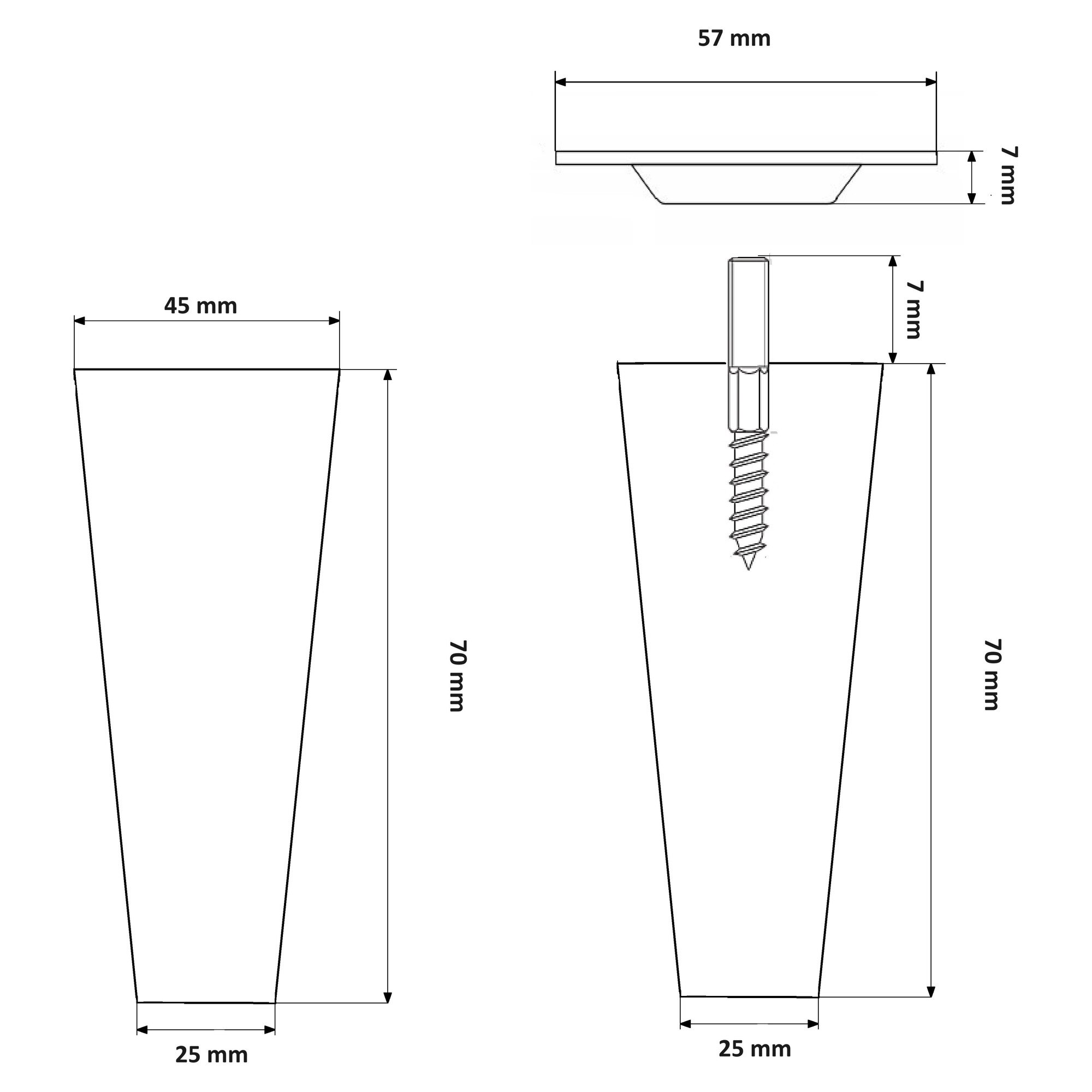 Picior din lemn de fag, 7 cm – lac alb, cu montare pentru mobilier ...