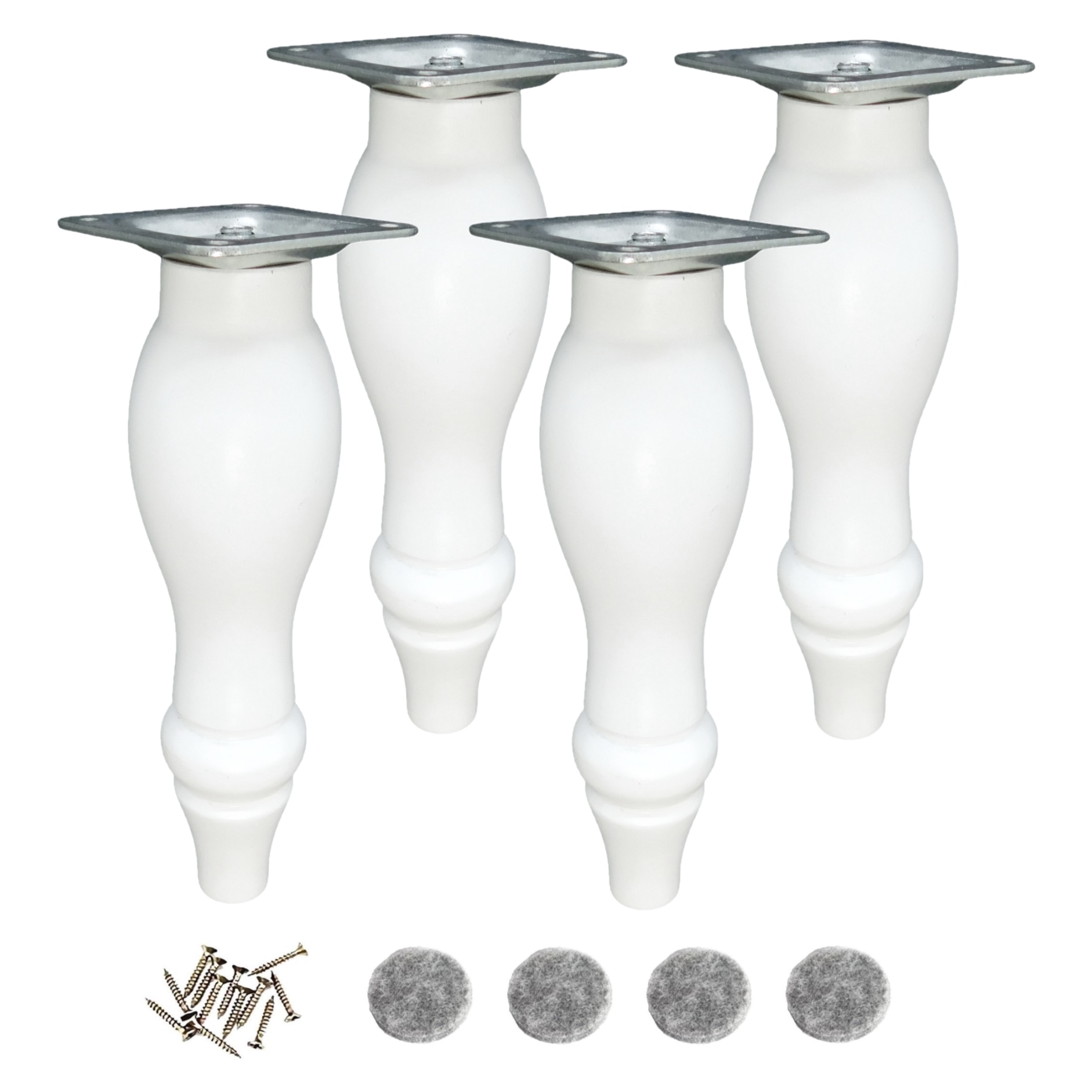 Picior din lemn pentru mobilier, rotunjit, lac alb, 18 cm, set, montare ...