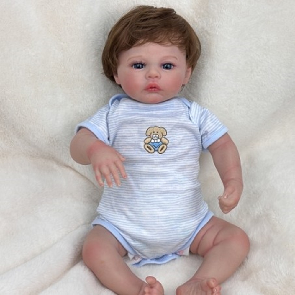 Papusa bebelus Reborn Dolls, 45.7cm, silicon, par blond, albastru, cu ...