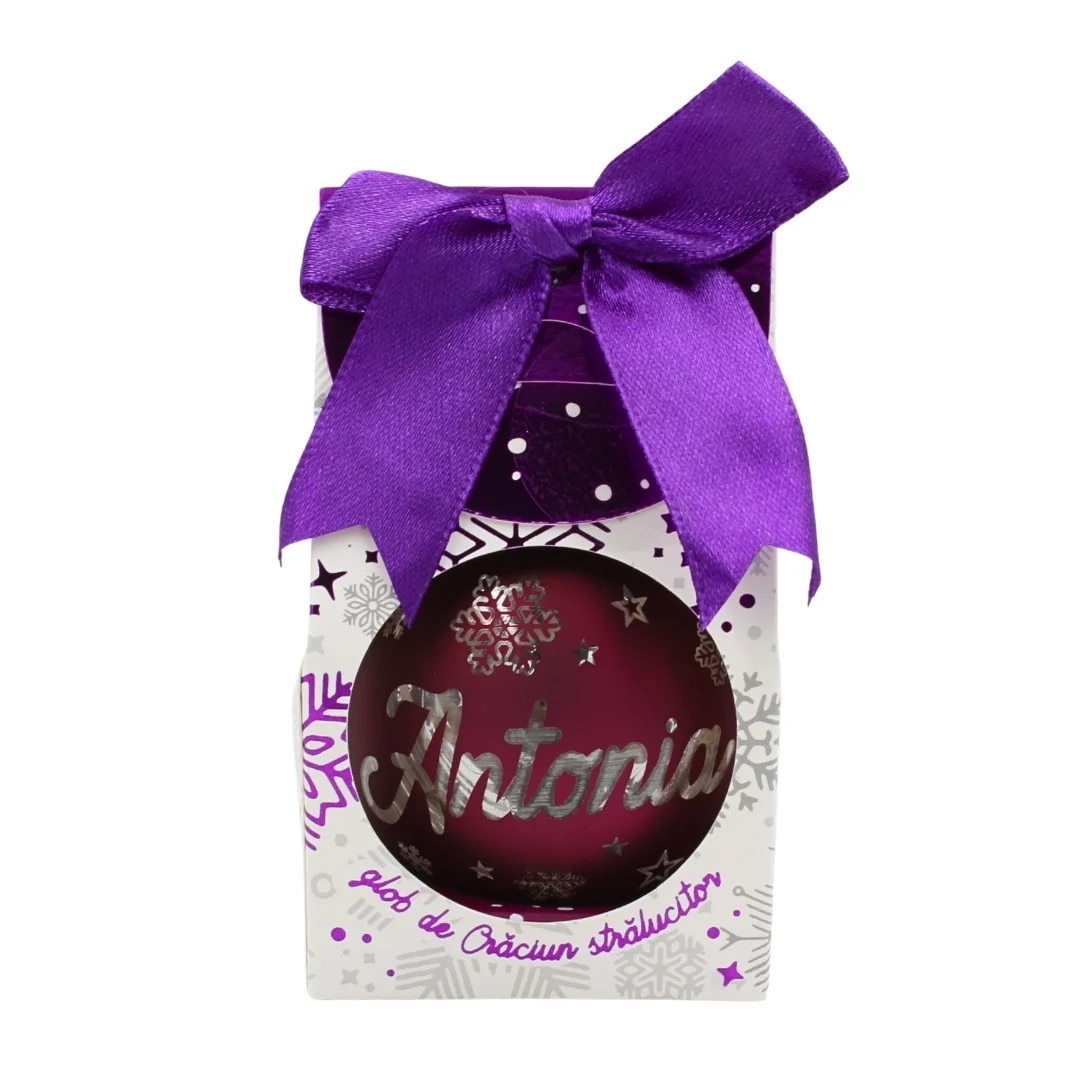 Glob de Craciun, cu led, culoarea visiniu, nume „Antonia" - eMAG.ro