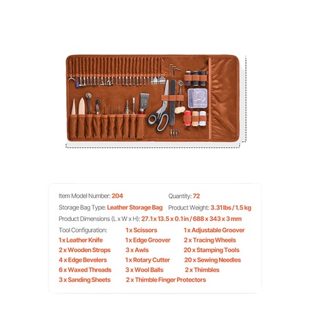 Set de unelte pentru lucru cu pielea, 72PCS, 61 piese, geanta de ...