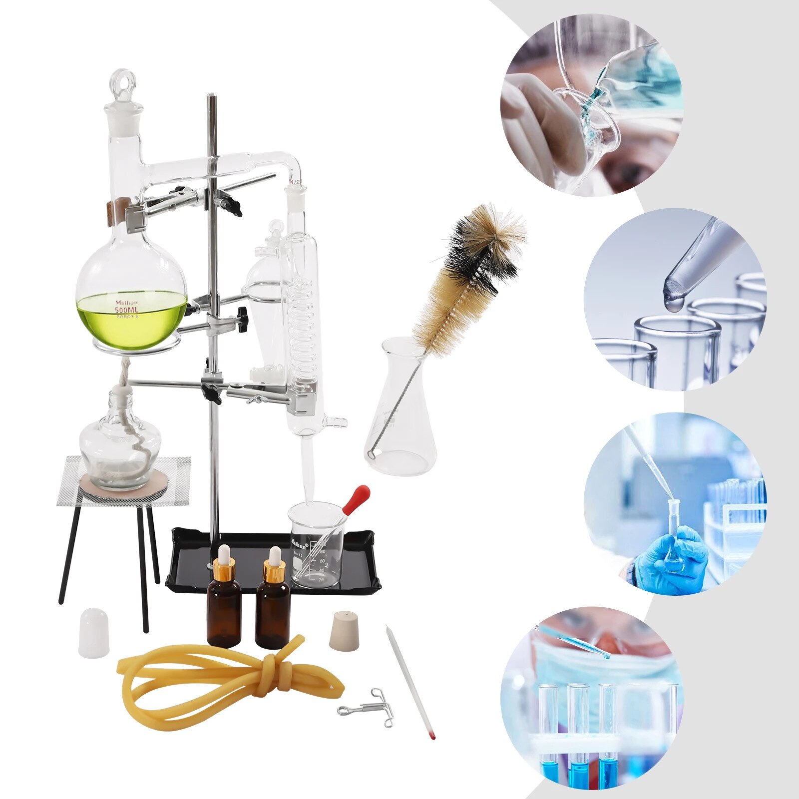 Aparat de distilare, 500ml, sticla borosilicata, tub de latex 1.5m ...