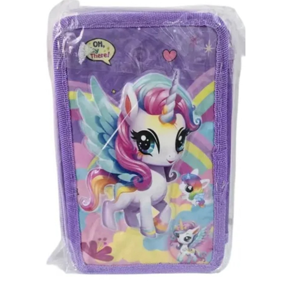 Penar colorat mov cu unicorn, echipat, design cu aripi, compartimente ...