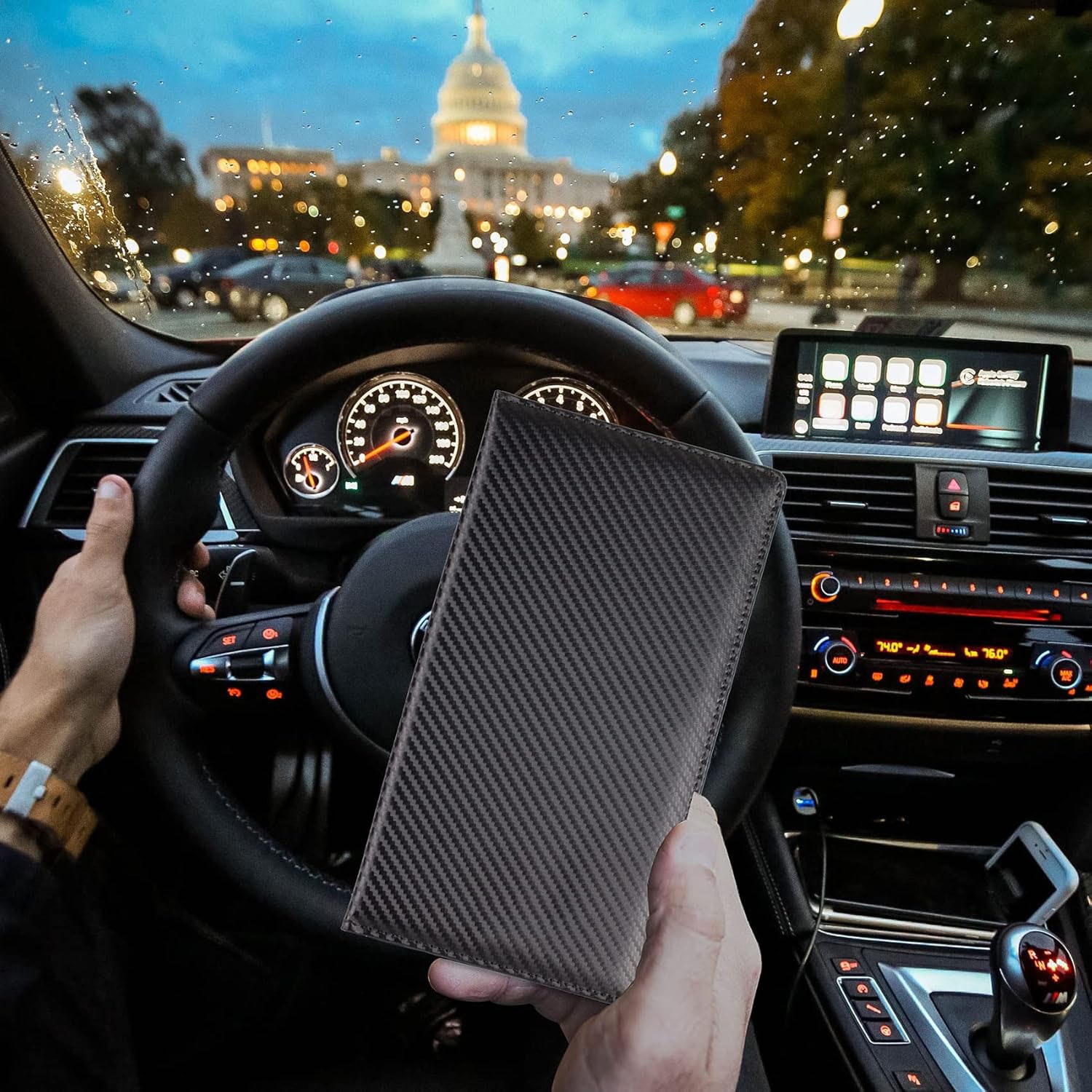 Organizator Documente Auto Negru (Carbon Fiber) - Port Inmatriculare ...