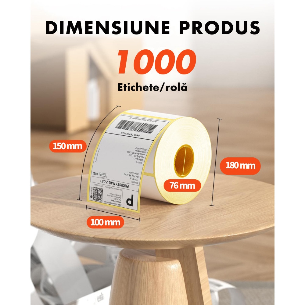 Rola Etichete Termice Autoadezive 100 x 150 mm VITTALIST®, 1000 ...