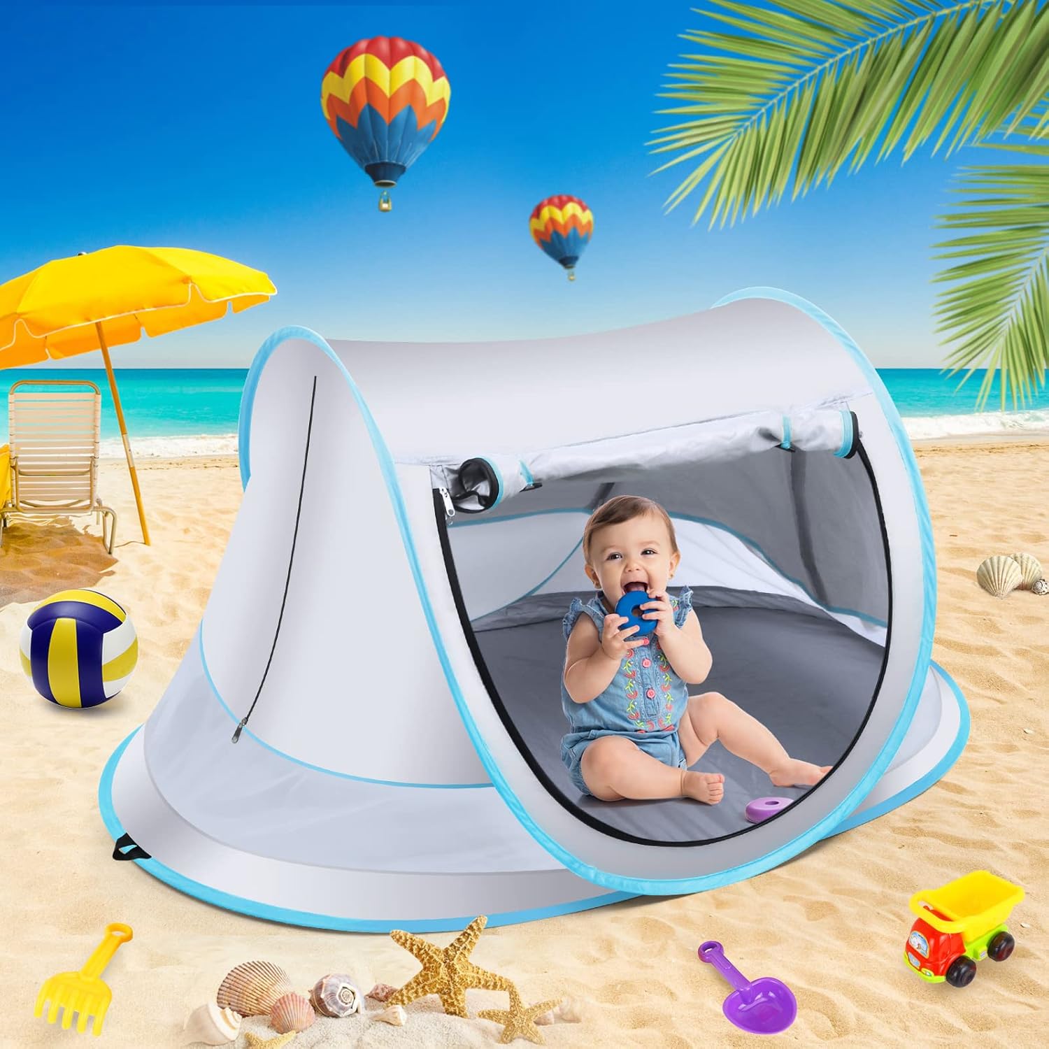 Cort plaja pentru bebelusi, YSBER, auto-desfasurator, protectie UV, Gri ...