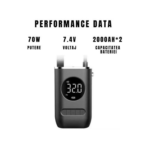 Compresor auto portabil cu afisaj digital LED, setare presiune si ...