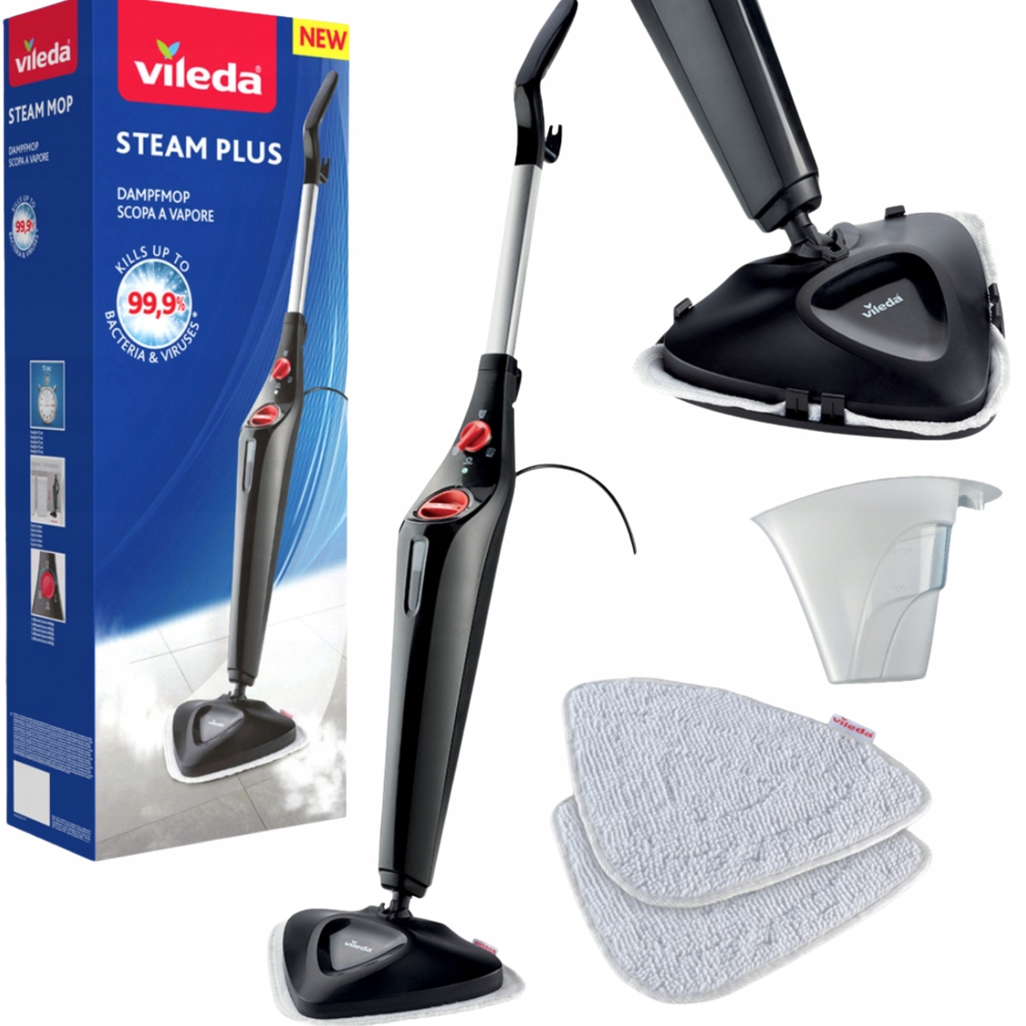 Mop cu abur Vileda Steam Plus, triunghiular, pivotant, accesoriu pentru ...