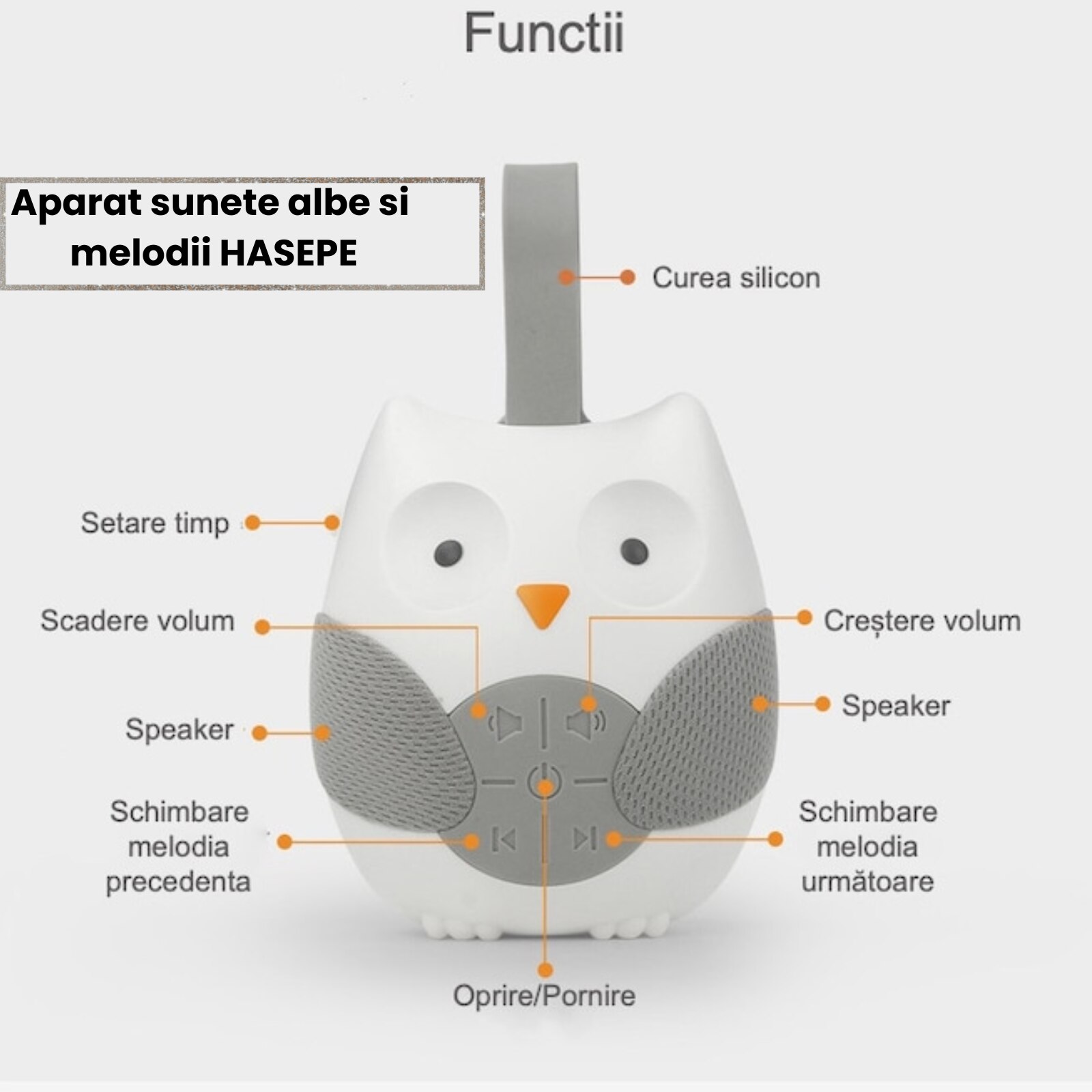 Aparat sunete albe si melodii pentru bebelusi HASEPE, generator ...