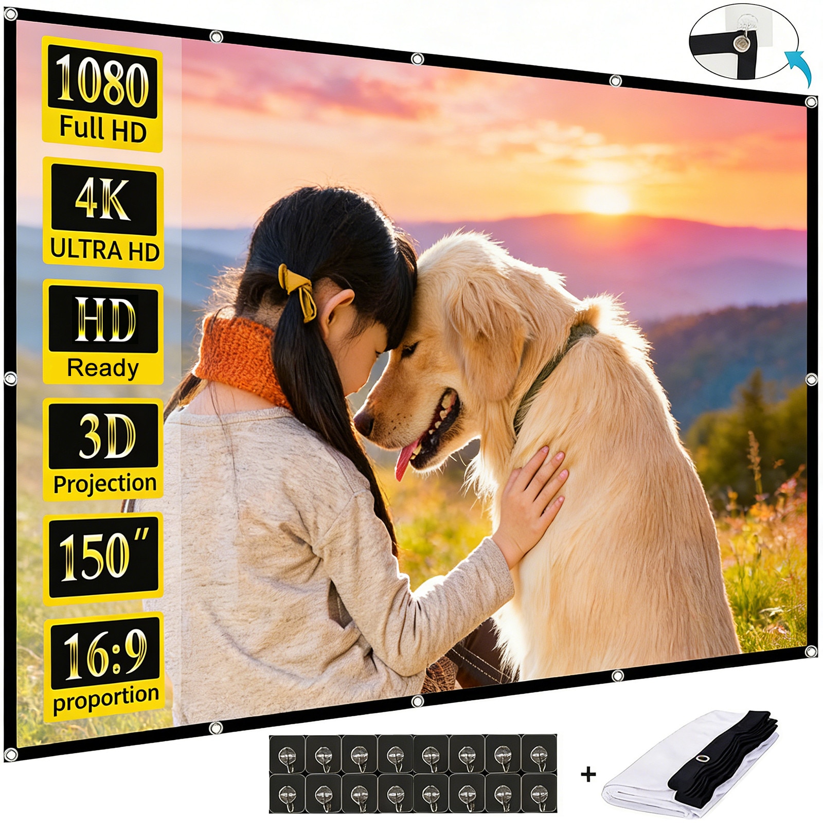 Ecran de Proiectie, BYONDSELF®, 150 inch, Fata-verso, pentru Zi si ...