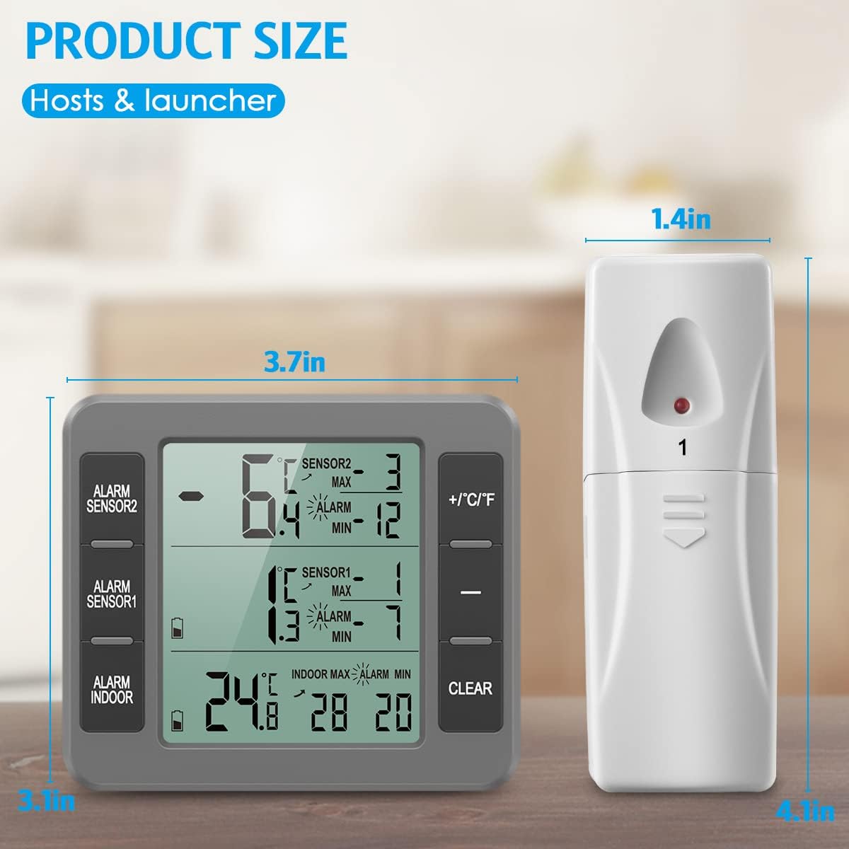 Termometru pentru Frigider, cu Alarma, 2 Senzori, Ecran HD 3.6 ...
