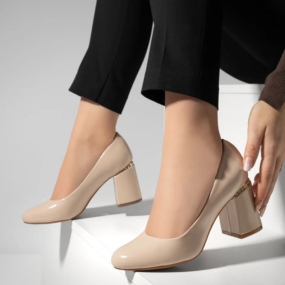Pantofi dama Modlet toc bej, piele ecologica, marime 37 EU - eMAG.ro