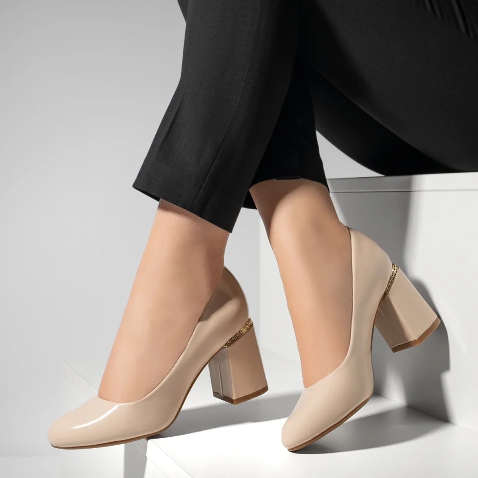 Pantofi dama Modlet toc bej, piele ecologica, marime 37 EU - eMAG.ro