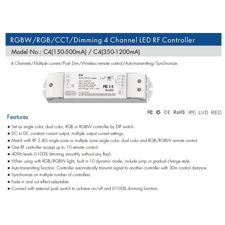 Controller LED Skydance C4, 4 Canale, RGB/RGBW, 12-48V - eMAG.ro