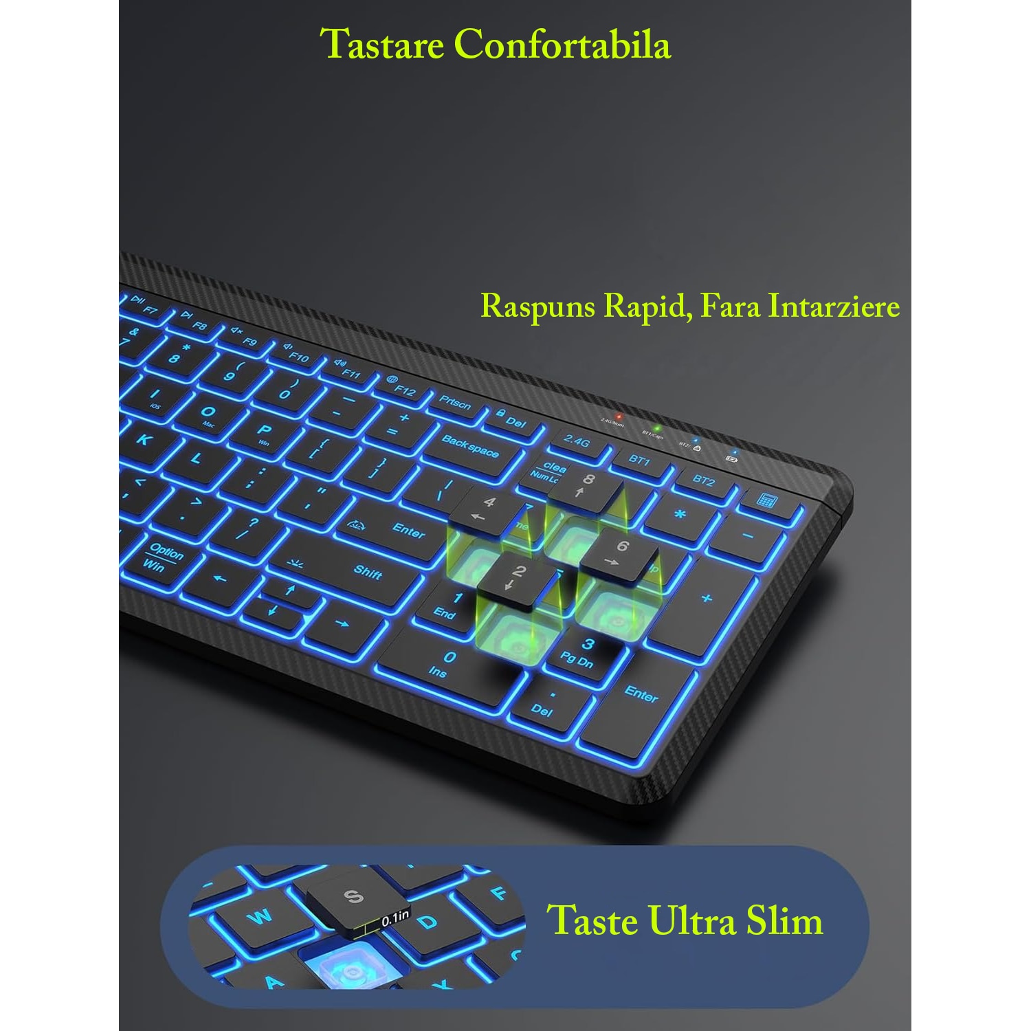 Kit Tastatura si Mouse Wireless RGB, Reincarcabile, Bluetooth + 2.4GHz ...