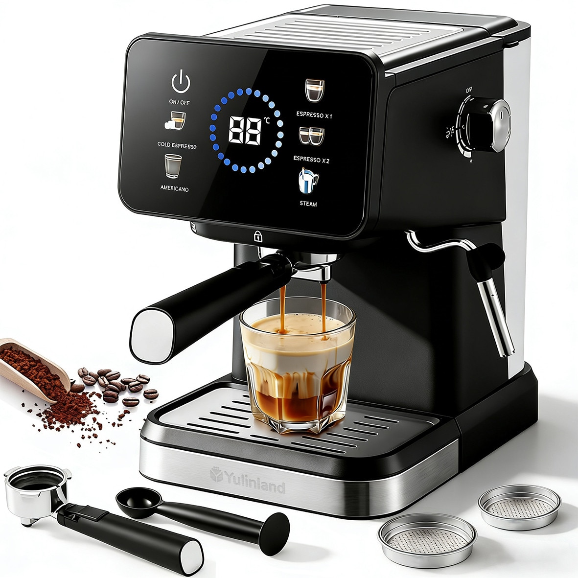 Masina de espresso, Yulinland, 20bar, 5 optiuni cafea, Touch Control ...