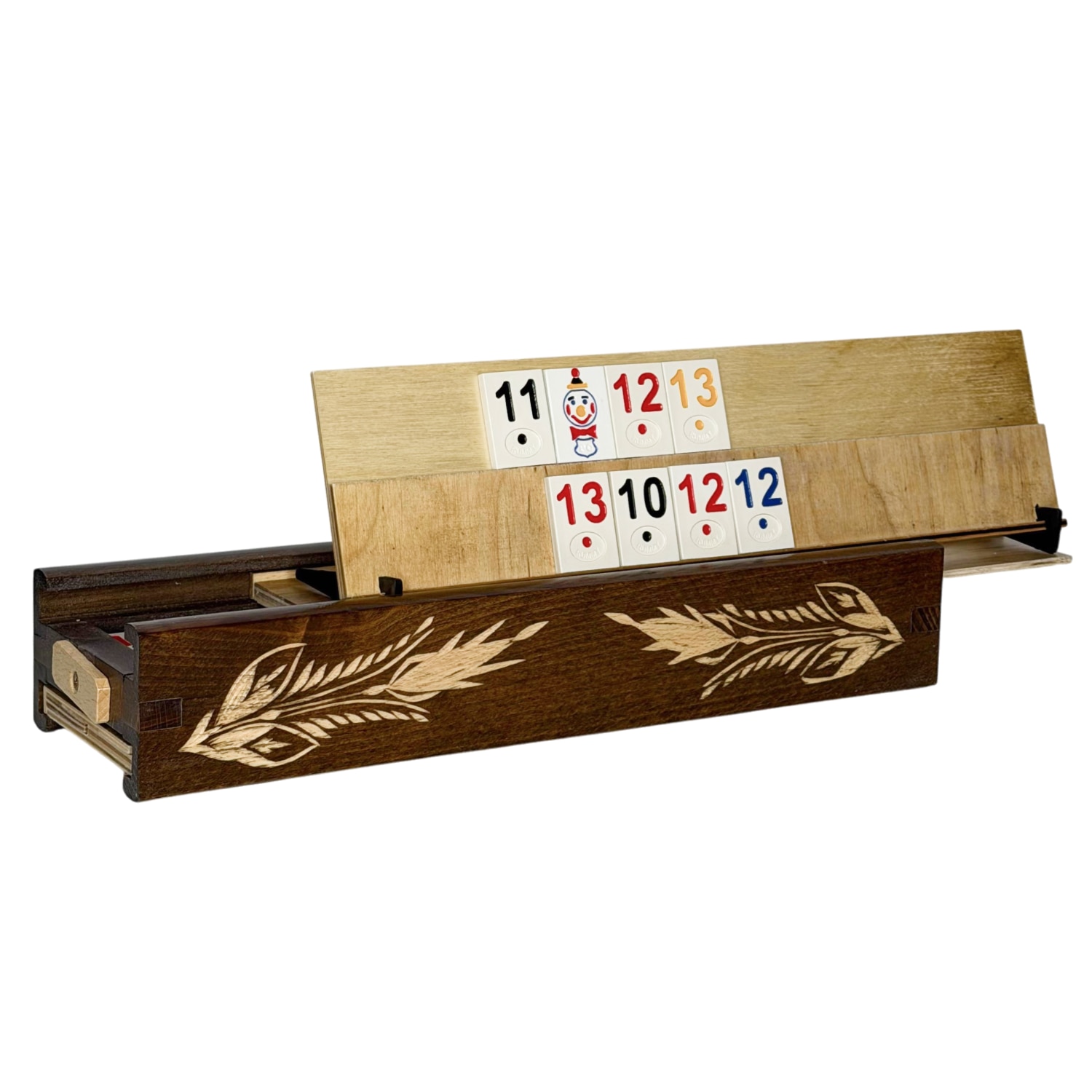 Joc de societate Remi sau Rummy din lemn masiv, set complet cu piese si ...