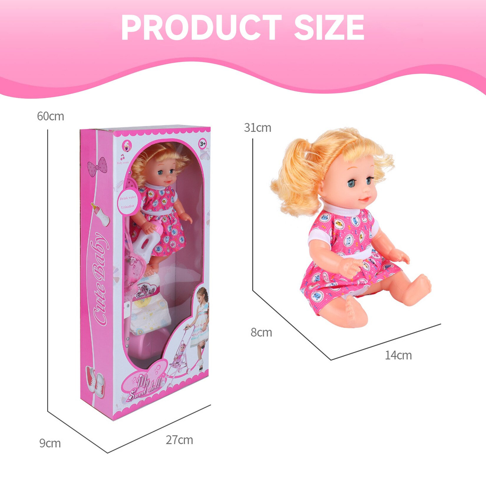 Papusa bebe cu carucior si accesorii Wacorresi®, detalii realiste, ochi ...