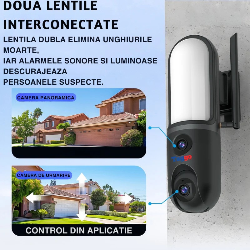 Camera de supraveghere cu lampa LED, WIFI, 2 lentile, viziune nocturna ...