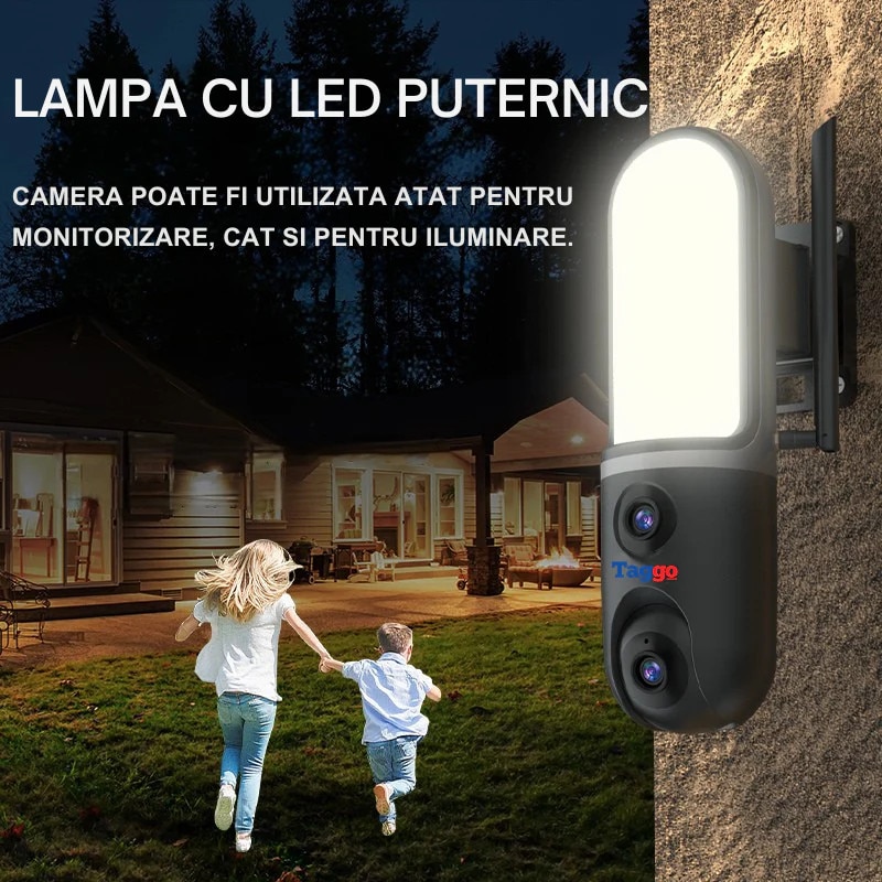 Camera de supraveghere cu lampa LED, WIFI, 2 lentile, viziune nocturna ...