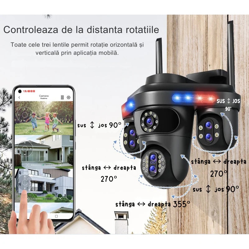 Camera de Supraveghere, WiFi 8K, 7 lentile, Control din Aplicatie, 10x ...