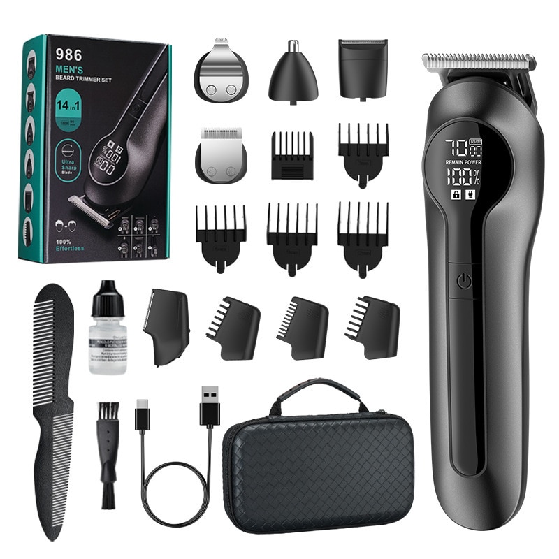 Set de ingrijire barbati 6-in-1, aparat de tuns cu display digital ...