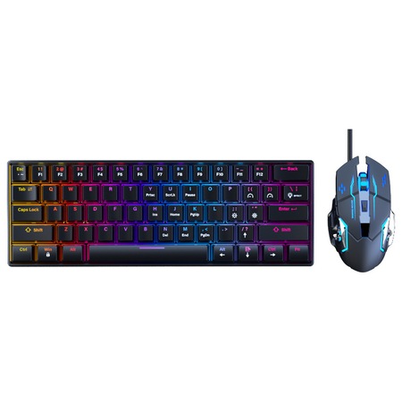 Set tastatura mecanica compacta 61 taste si mouse, negru, iluminare LED ...