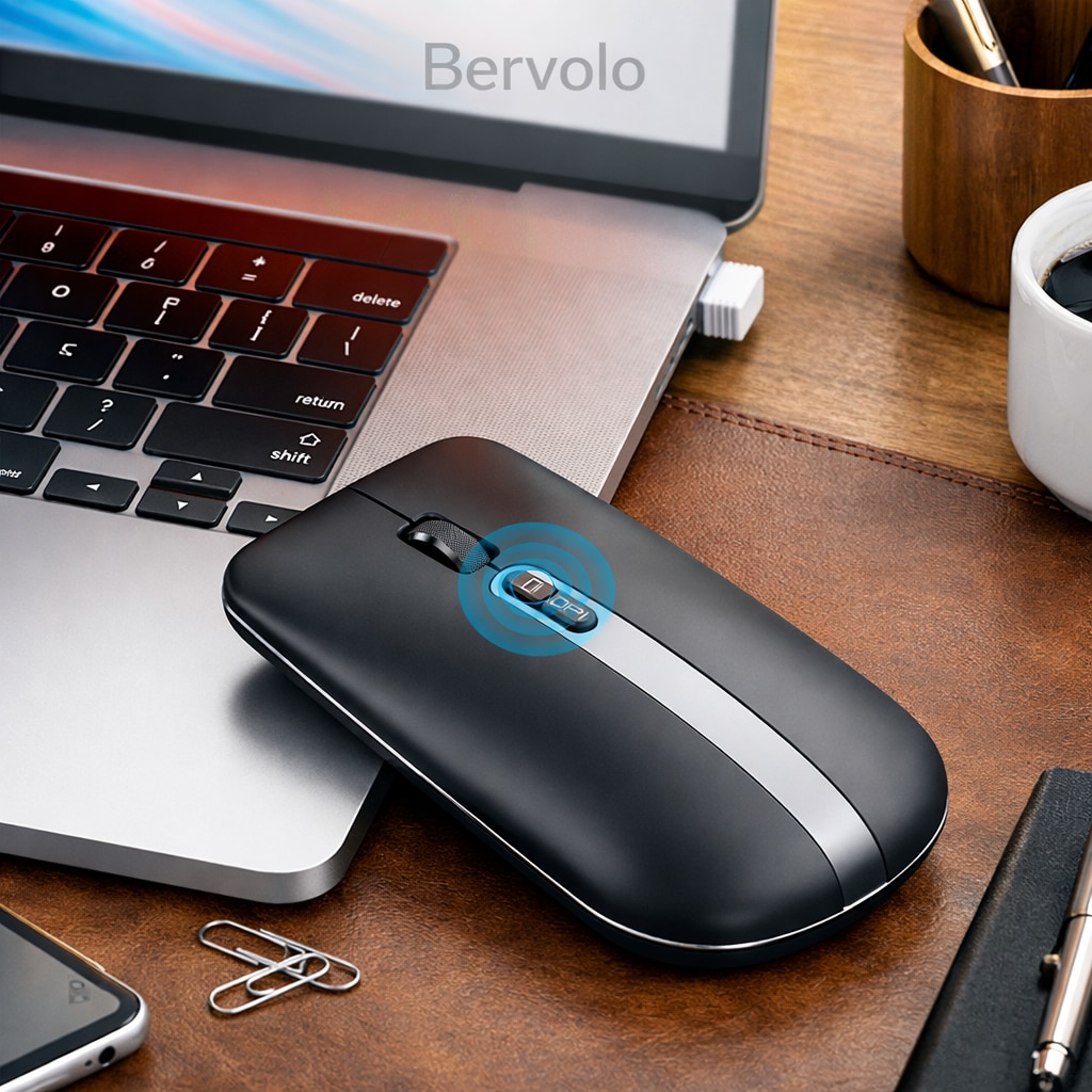 Mouse Wireless Bervolo® Phantom Reincarcabil Magnetic + USB-C, Slim ...