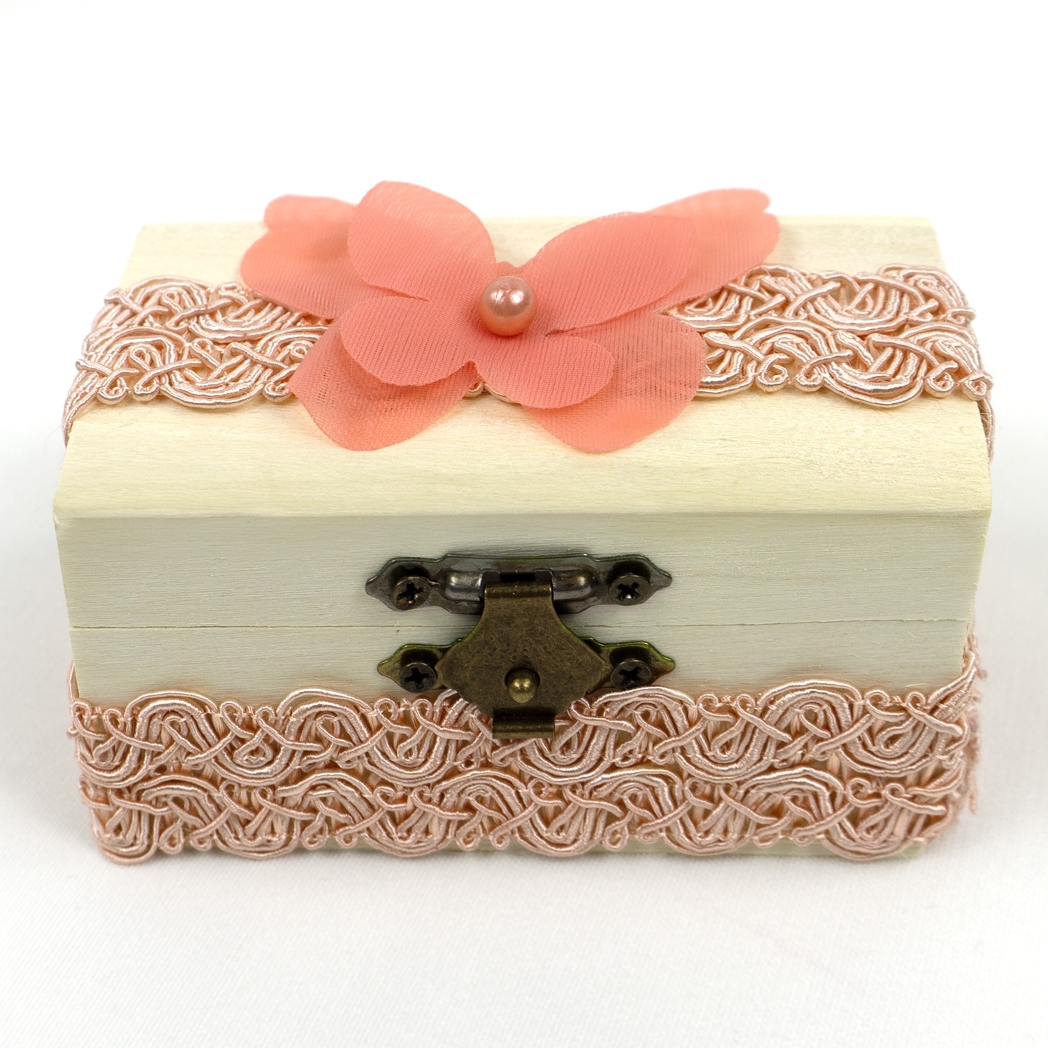 Cutie Prima Suvita din Lemn, model "Floare de Primavara", culoare Somon ...
