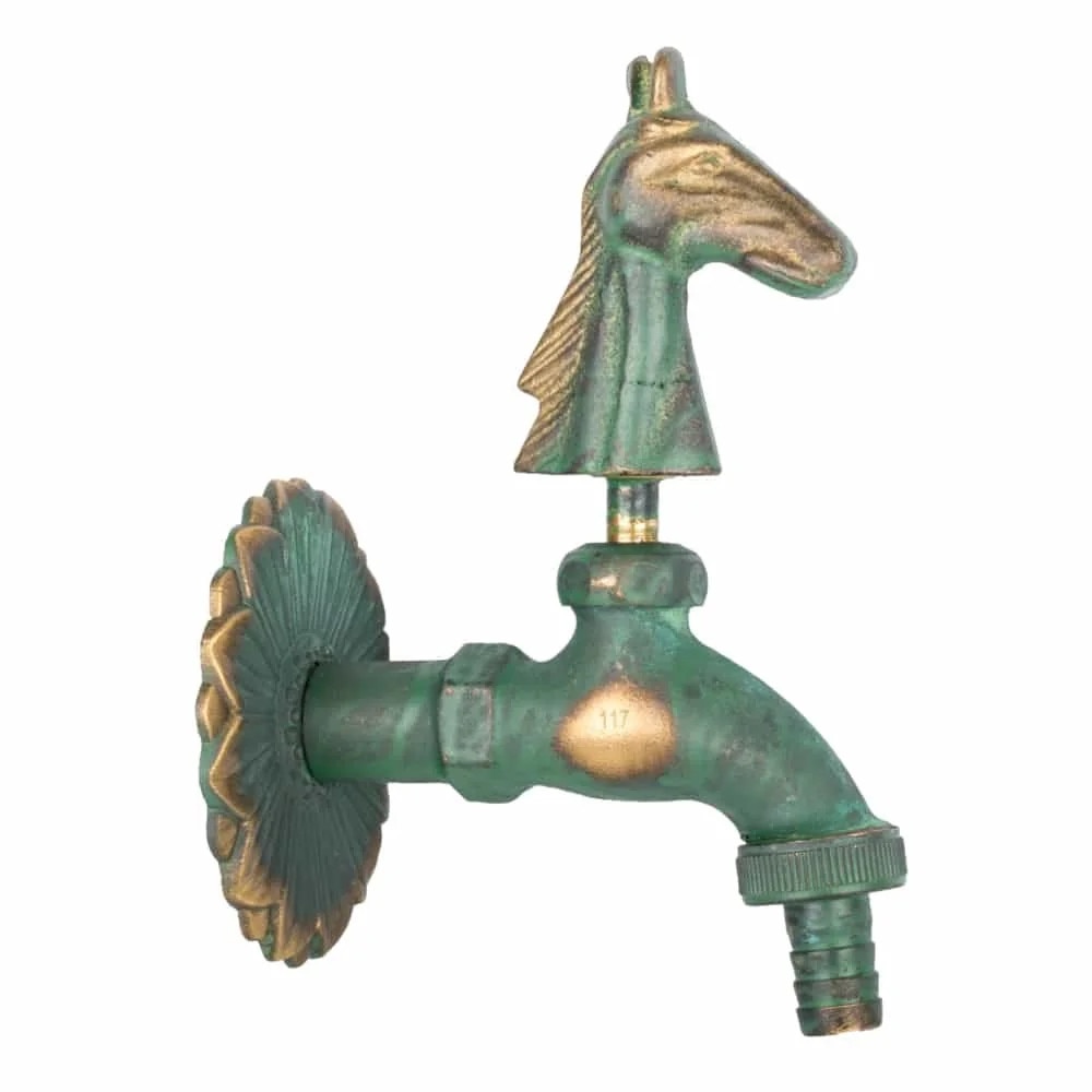 Robinet de Gradina din Alama Patinata cu Design Cap de Cal, Filet 1/2 ...