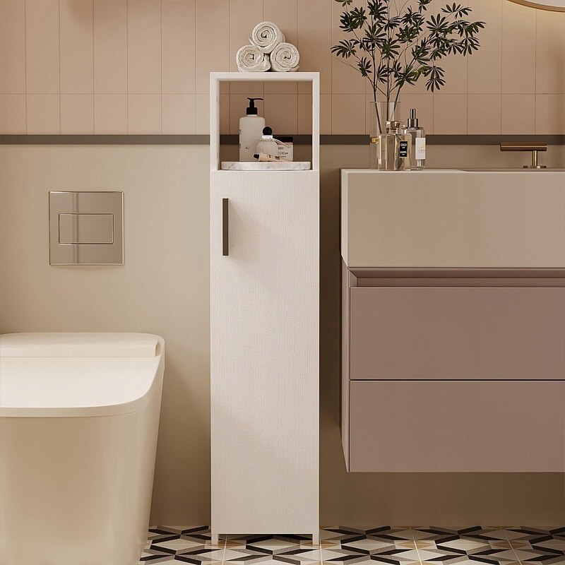 Dulap de baie, coloana ingusta, usi albe, rafturi inalte, modern, 101 ...