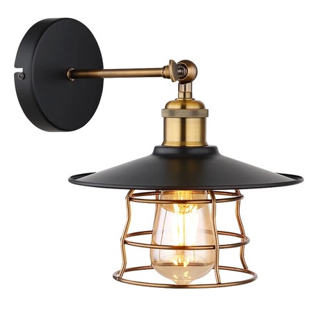 Fali lámpa Viejo 15086B W, 1 x E27, matt fekete + sárgaréz, modern ...