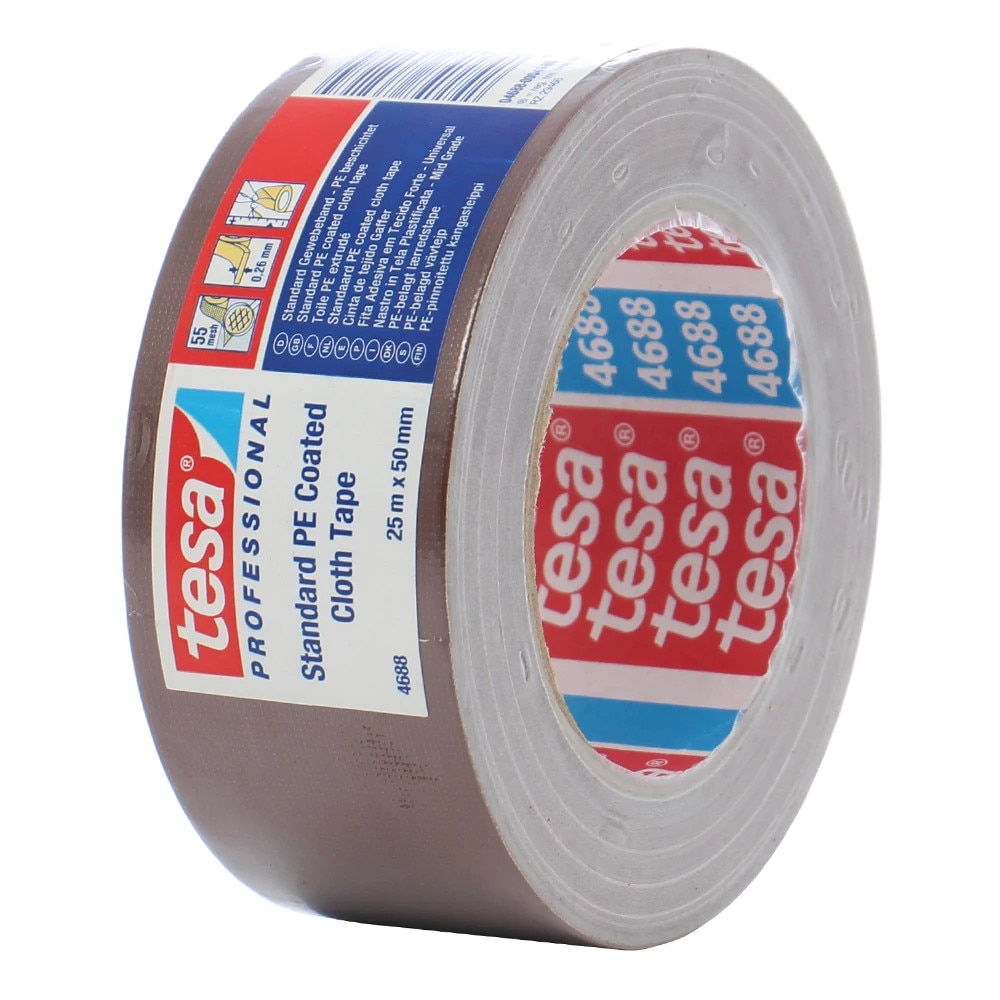 Banda adeziva pentru reparatii, tesa 4688, textil, maro, 25 m x 50 mm ...