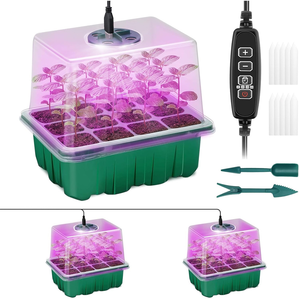 Set de 2 tavite germinare YOUKUKE, 12 celule, cu capac, verde - eMAG.ro