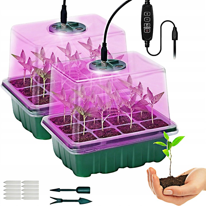 Set de 2 tavite germinare YOUKUKE, 12 celule, cu capac, verde - eMAG.ro