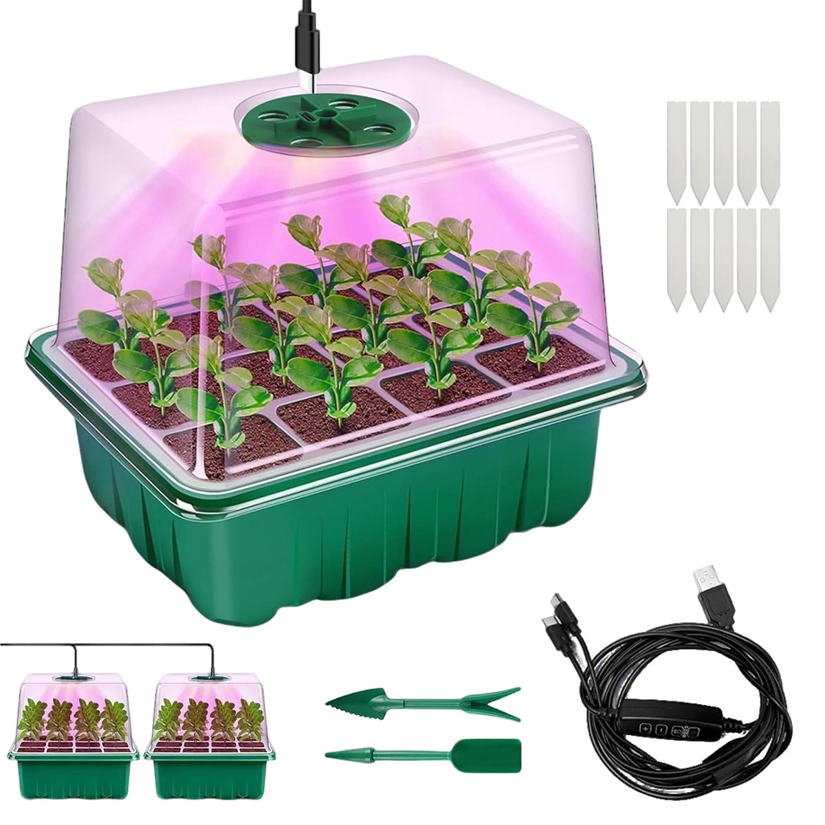 Set de 2 tavite germinare YOUKUKE, 12 celule, cu capac, verde - eMAG.ro