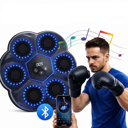 Aparat de box muzical Macvi® cu LED si Bluetooth, placa de antrenament ...