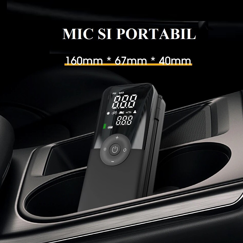 Compresor Auto Portabil Zenva 10 Bari, Baterie 5200 mAh, Iluminare LED ...