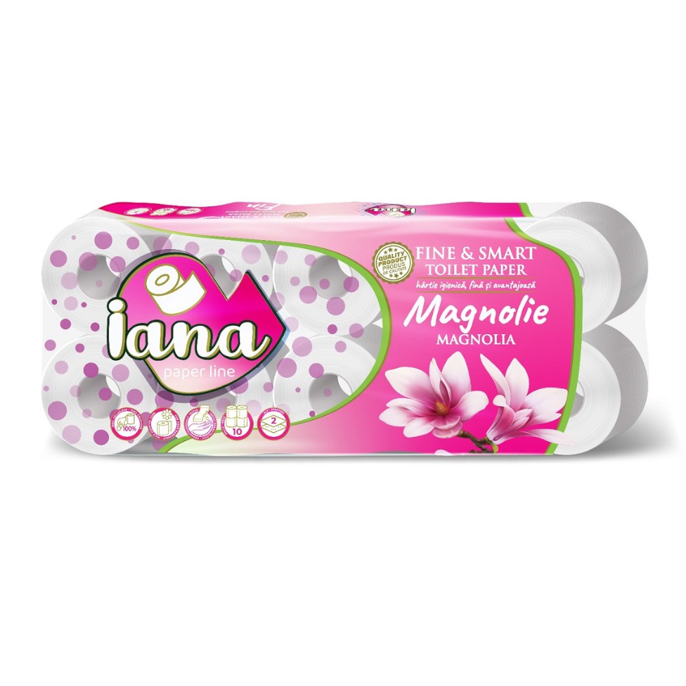 Hartie Igienica Iana Fine&Smart, 2 Straturi, 14 m, Magnolie, 10 Role ...