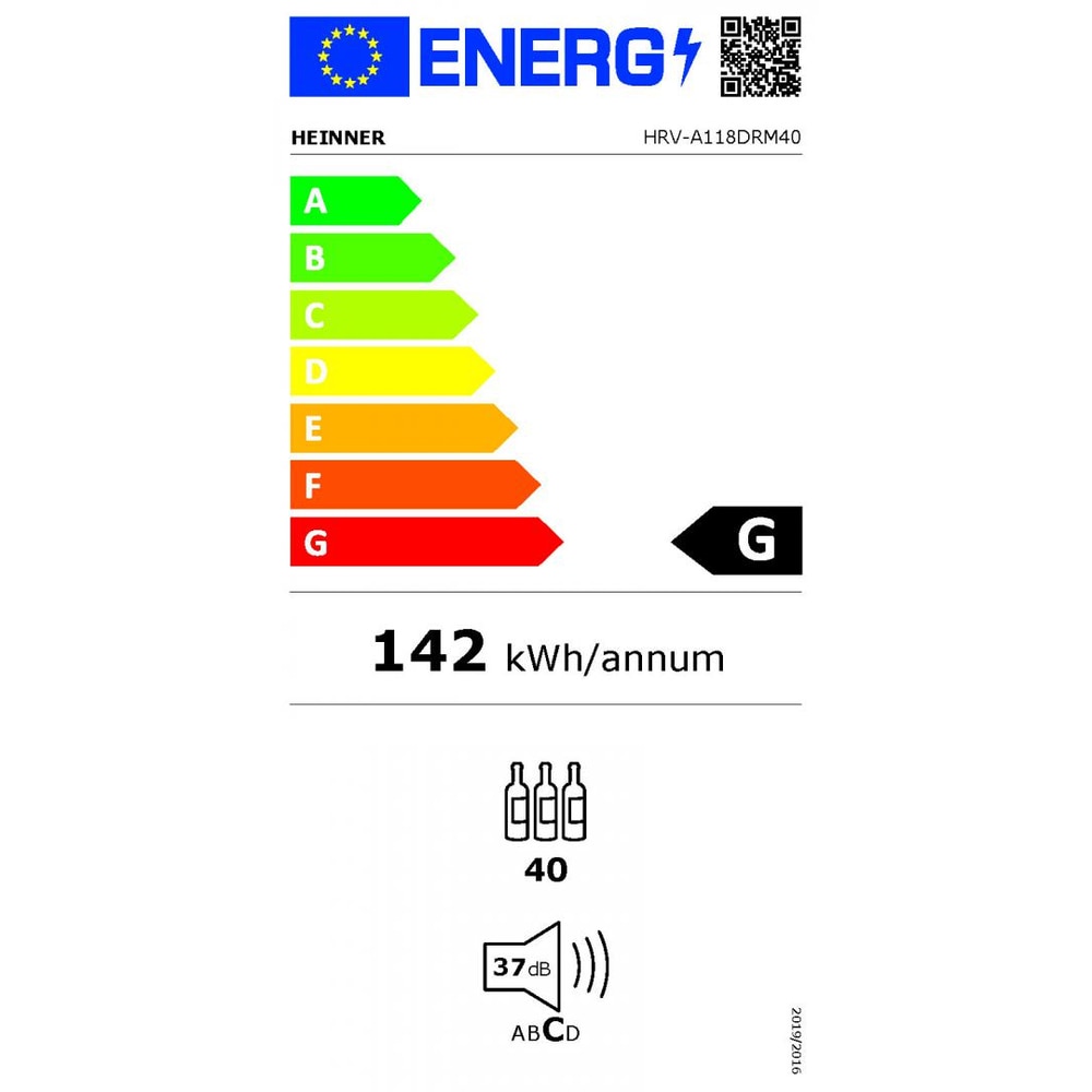 Racitor de vinuri HEINNER HRV-A118DRM40, 118 l, Clasa G, 40 sticle 750 ...