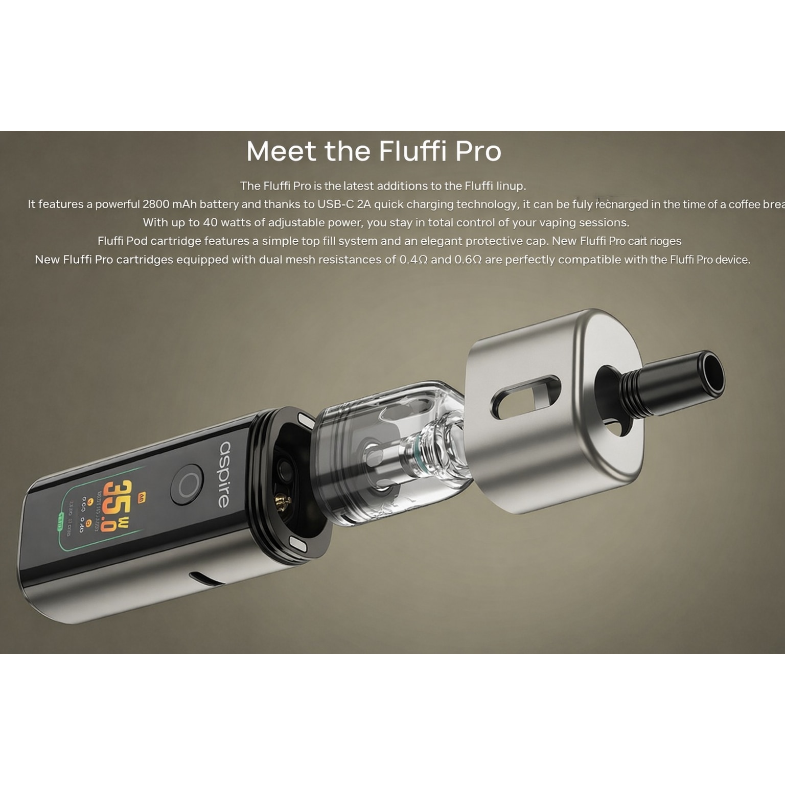 Kit Tigara Electronica Aspire Fluffi Pro 2800mAh, Dual Mesh – Champagne ...