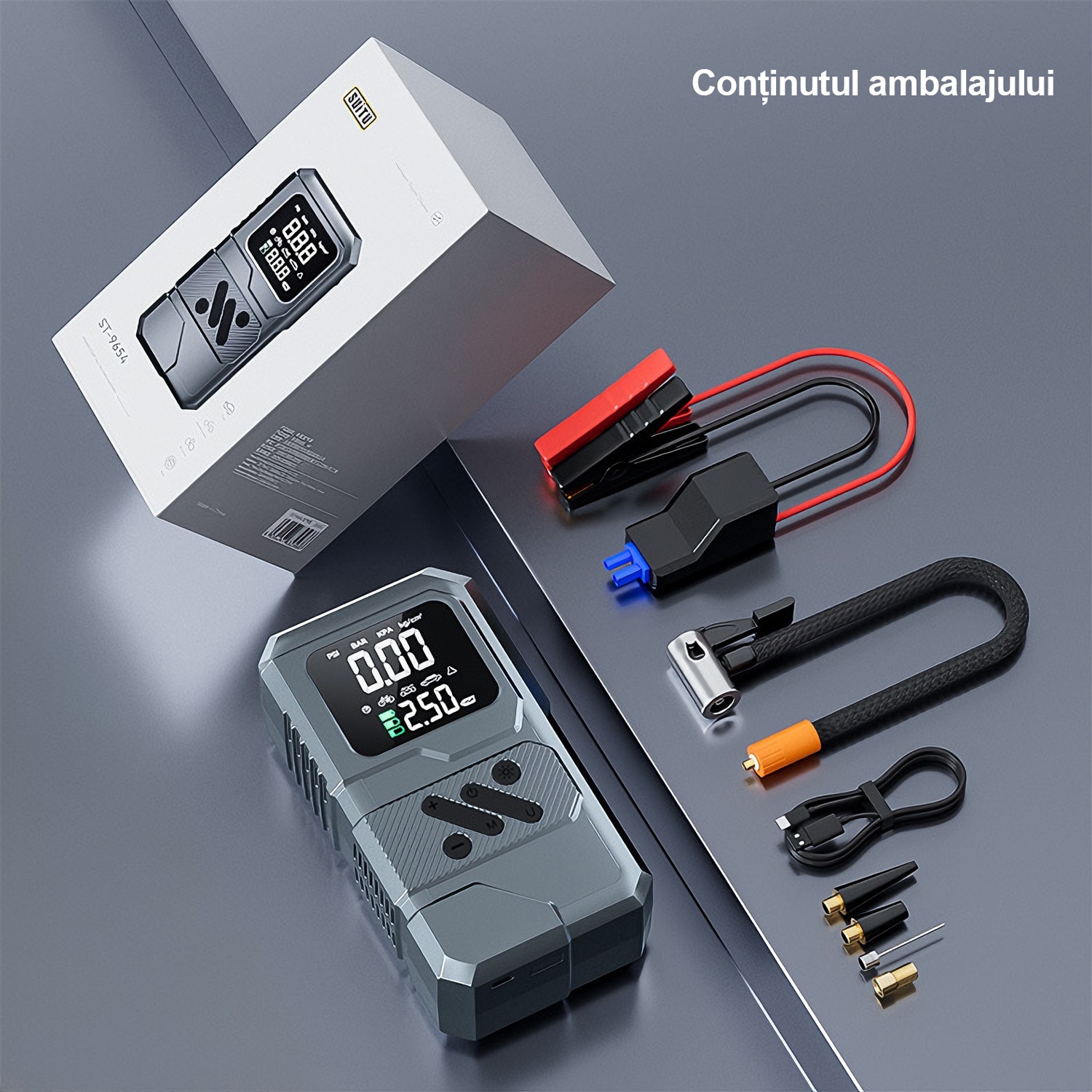 Starter Auto, 12V, 2000A, Baterie Externa/Compresor de Aer Functie ...