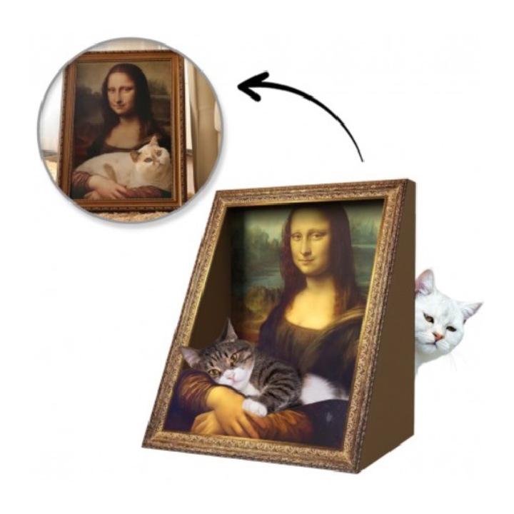 Casuta pentru pisici tip scratcher si culcus 3D Monalisa, multicolor ...