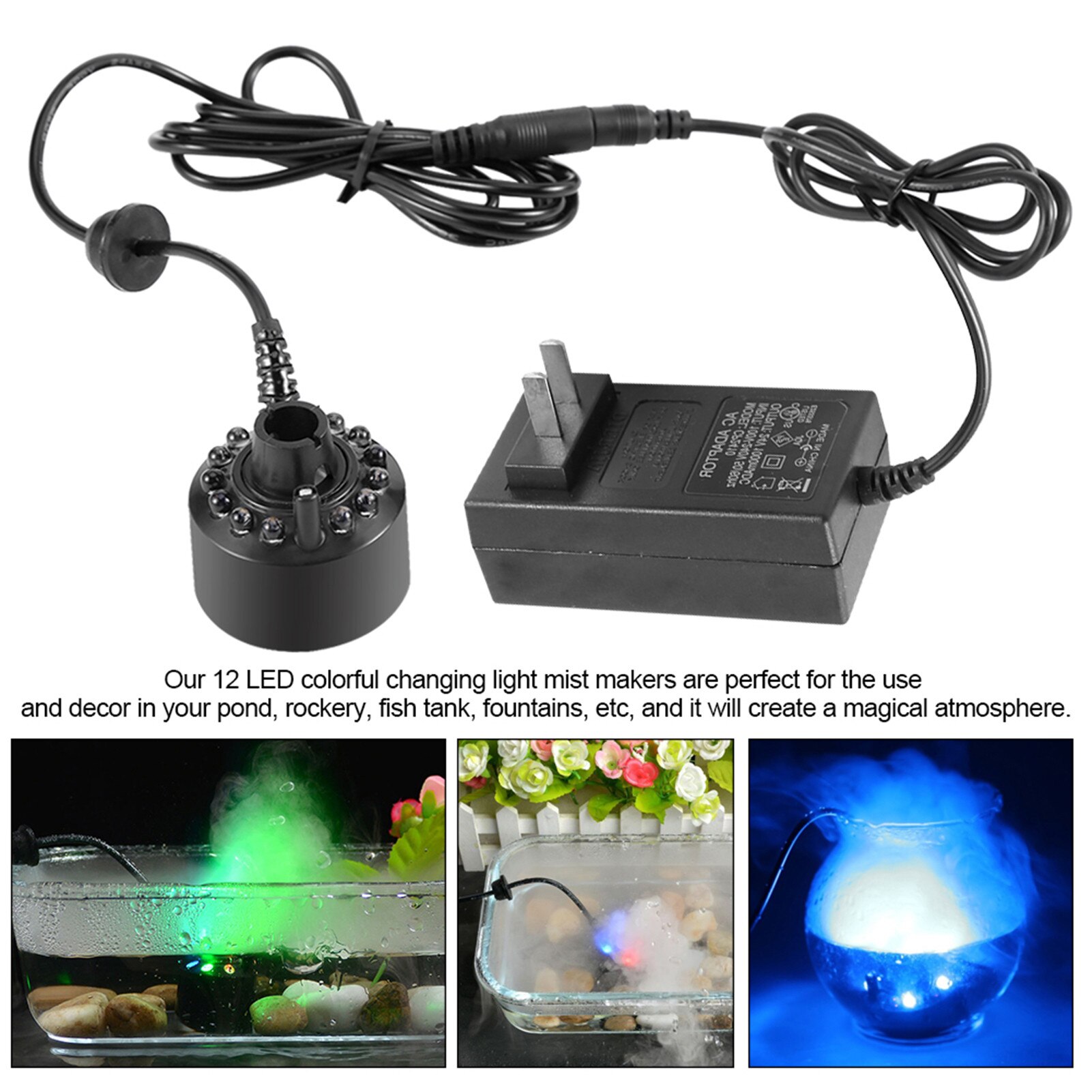 Generator de fum cu LED, 12 LED-uri, adaptor de alimentare, pentru ...
