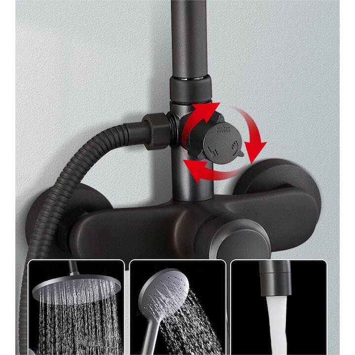 Set de dus, Cupru/Otel, 1.5 m, Negru - eMAG.ro