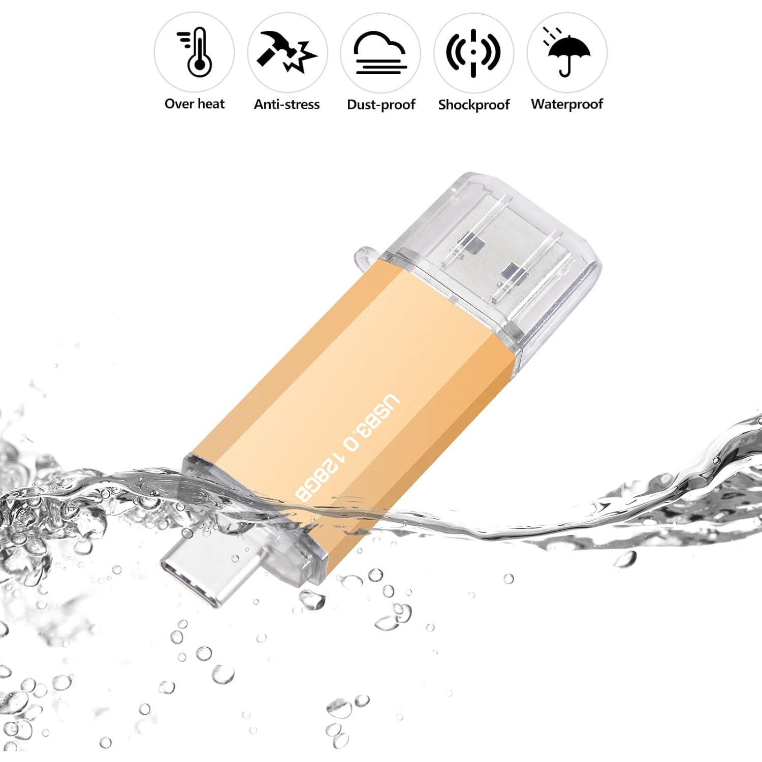 Stick USB 128GB, Tip C si USB 3.0, transfer rapid, aurie - eMAG.ro