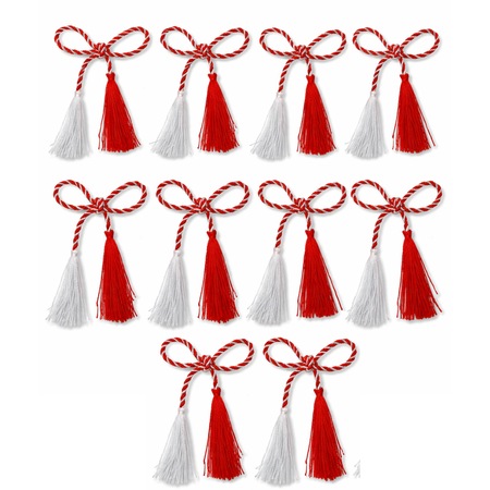 Set 10 Snururi Martisor Rosu Alb Argintiu 50cm 4mm Ciucuri 7cm Manual ...
