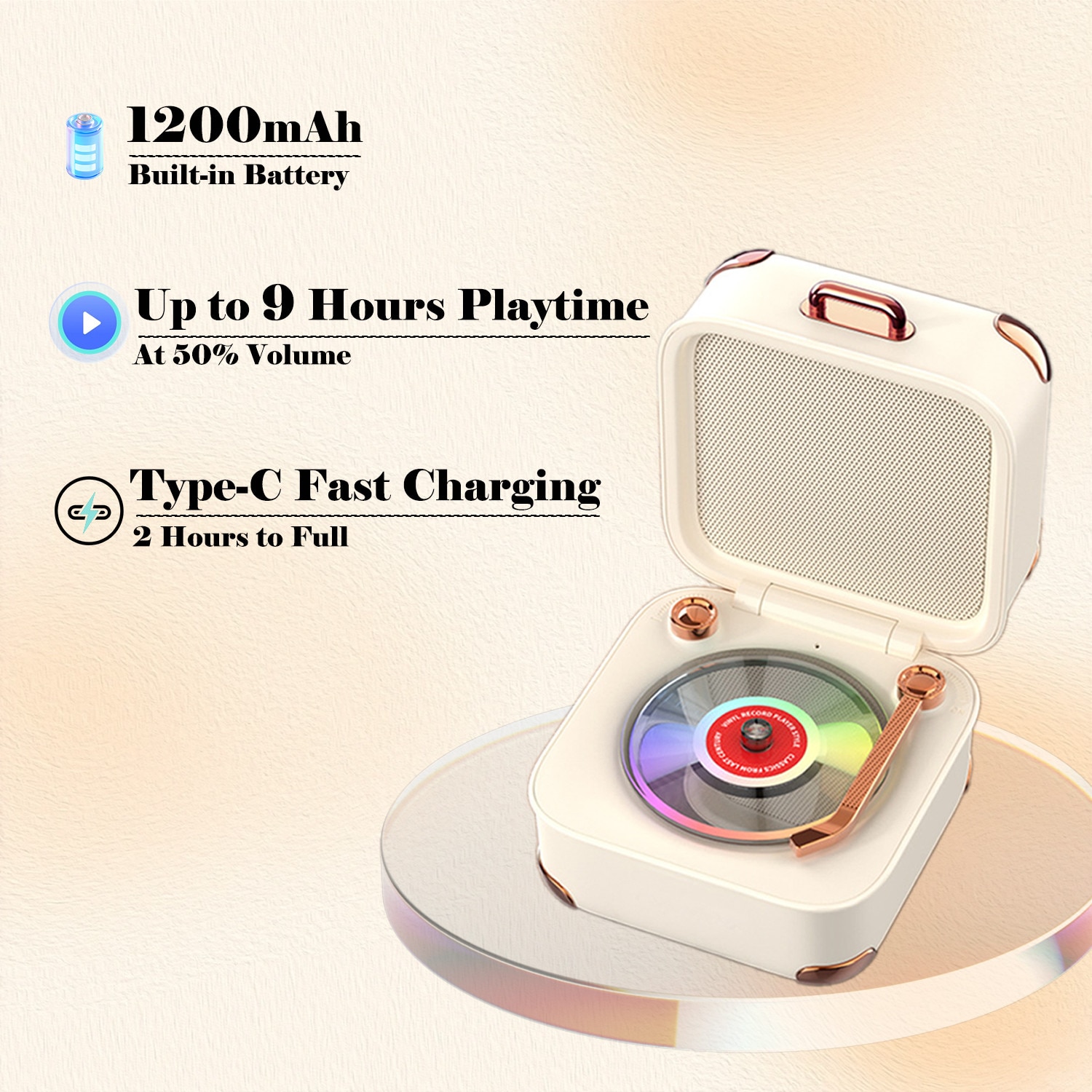 Boxa Portabila, BYONDSELF®, Design Retro, Sunet 360°, 1200mAh, 9h ...